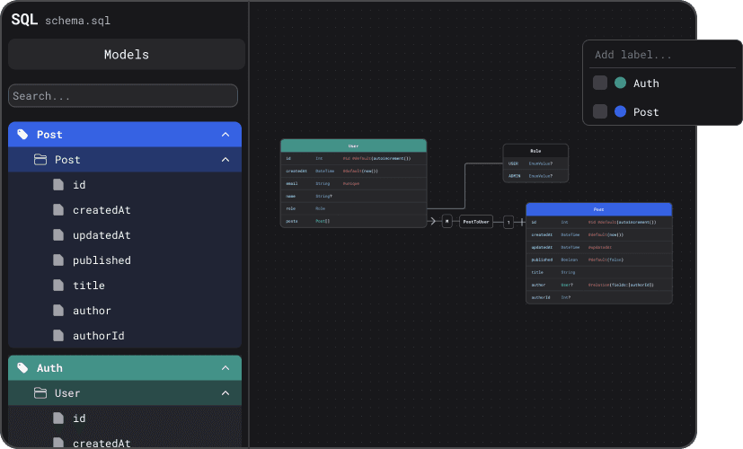 No-code SQL data model with Schema Visualizer