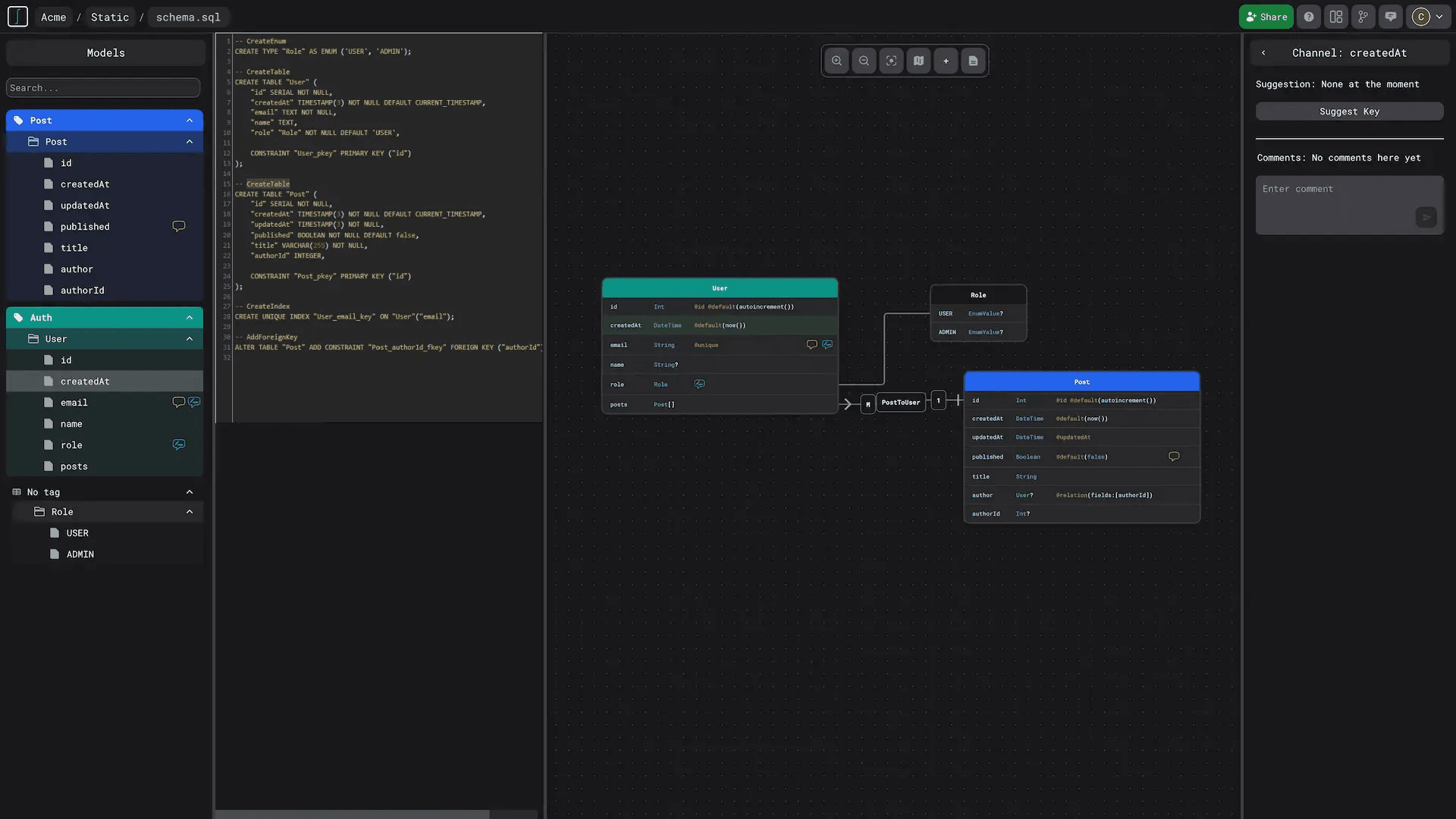 No-code SQL data model with Schema Visualizer